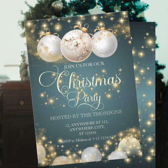 Elegant Sparkling Gold Christmas Ball Party Invitation | Zazzle