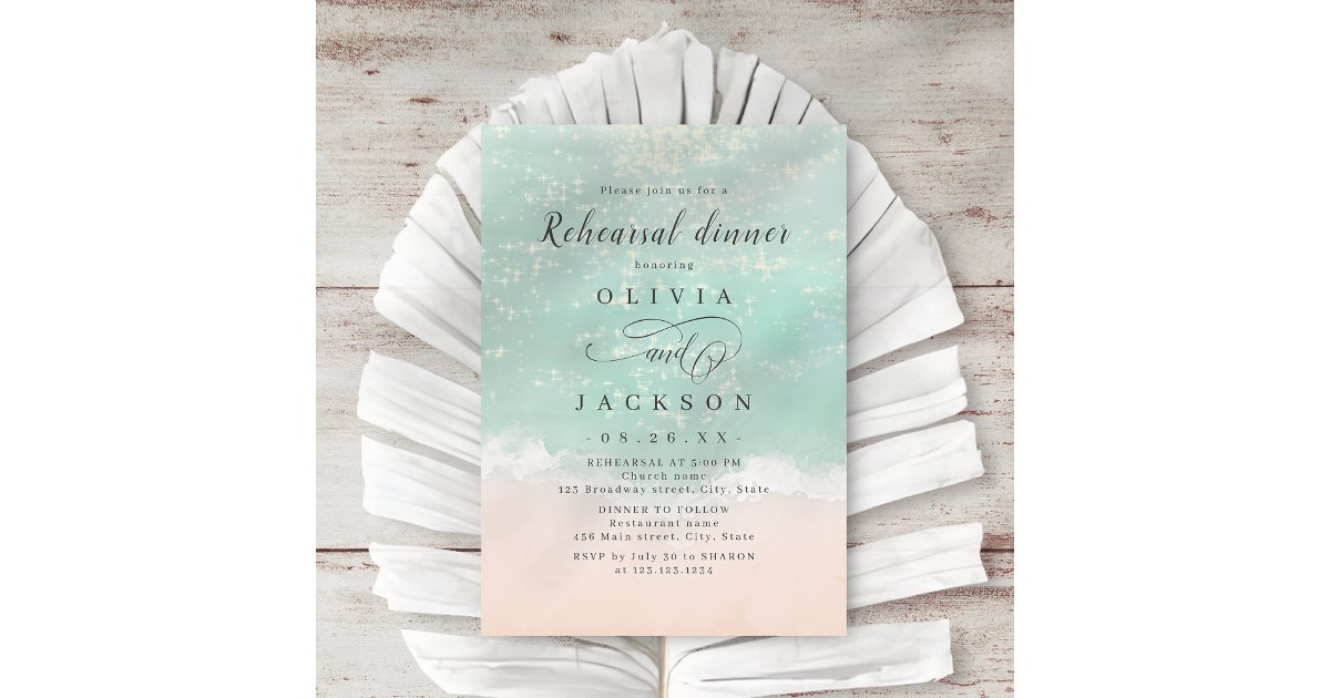 Elegant sparkling ocean beach Rehearsal Dinner Invitation | Zazzle