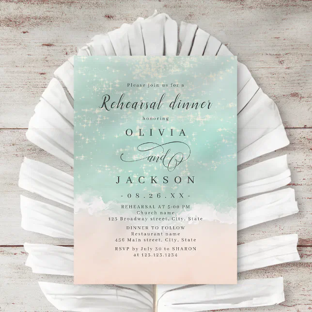 Elegant sparkling ocean beach Rehearsal Dinner Invitation | Zazzle
