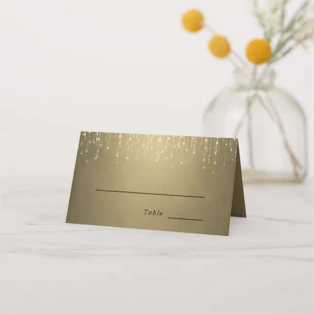 Elegant Sparkling String Lights Gold Wedding Place Card | Zazzle