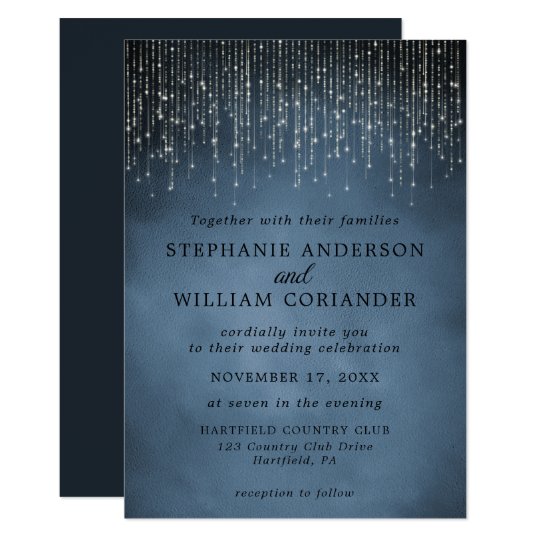 Elegant Sparkling String Lights Navy Blue Wedding Invitation | Zazzle.com