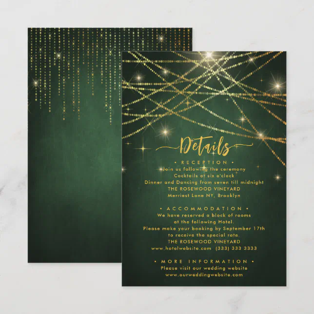 Elegant Sparkling String Lights Wedding Details Enclosure Card | Zazzle
