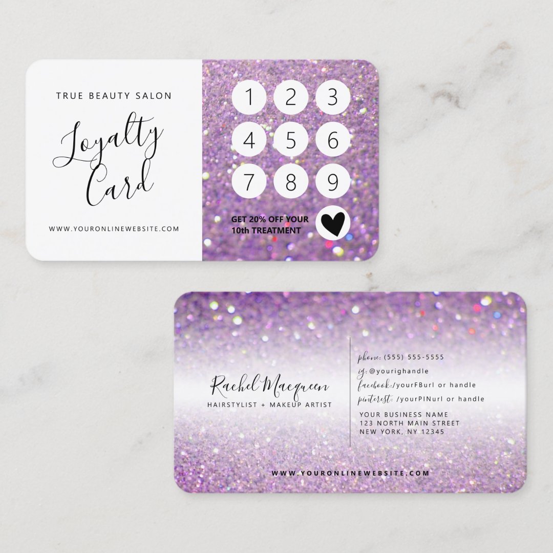 Elegant Sparkly Lilac Purple Glitter Loyalty Card | Zazzle