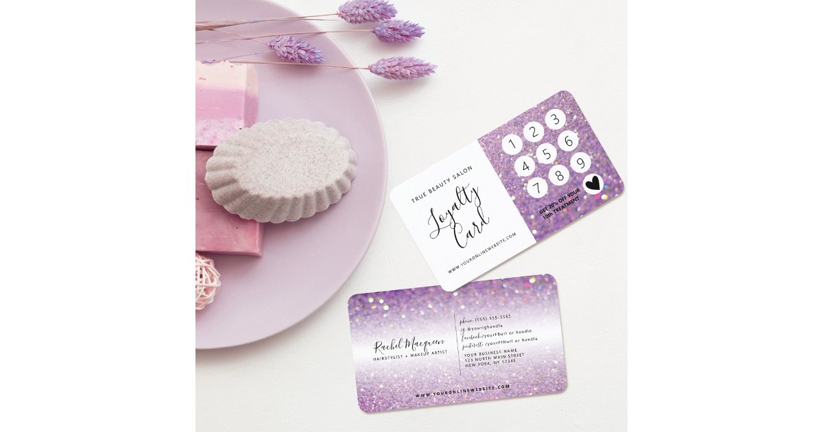 Elegant Sparkly Lilac Purple Glitter Loyalty Card | Zazzle