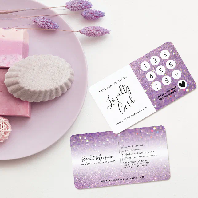 Elegant Sparkly Lilac Purple Glitter Loyalty Card | Zazzle