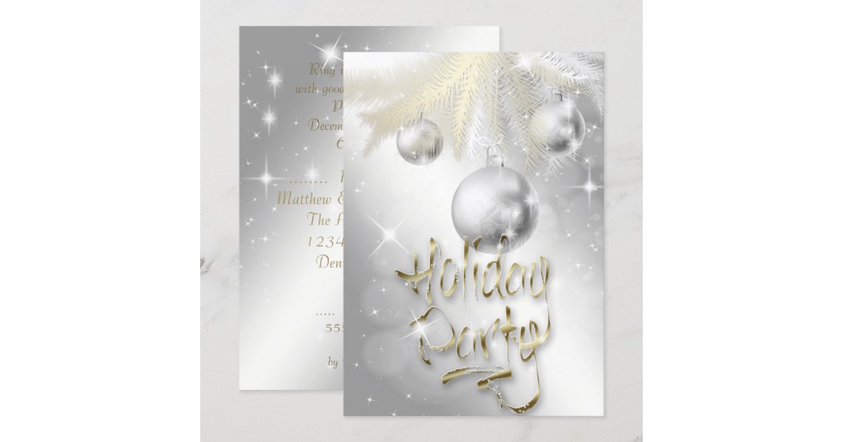 Elegant Sparkly Silver and Gold Holiday Party Invitation | Zazzle