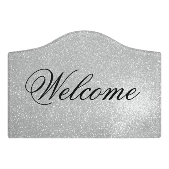 Elegant sparkly silver glitter custom welcome door sign | Zazzle.com