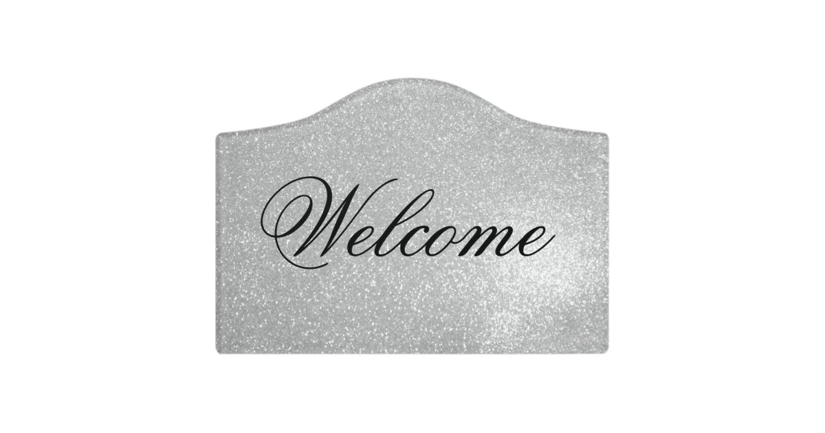 Elegant sparkly silver glitter custom welcome door sign | Zazzle