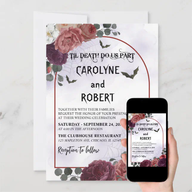 Elegant Spooky Floral Gothic Halloween Wedding Invitation | Zazzle