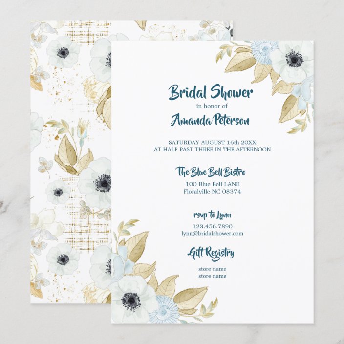 Elegant Spring Blue & White Floral Bridal Shower Invitation | Zazzle.com