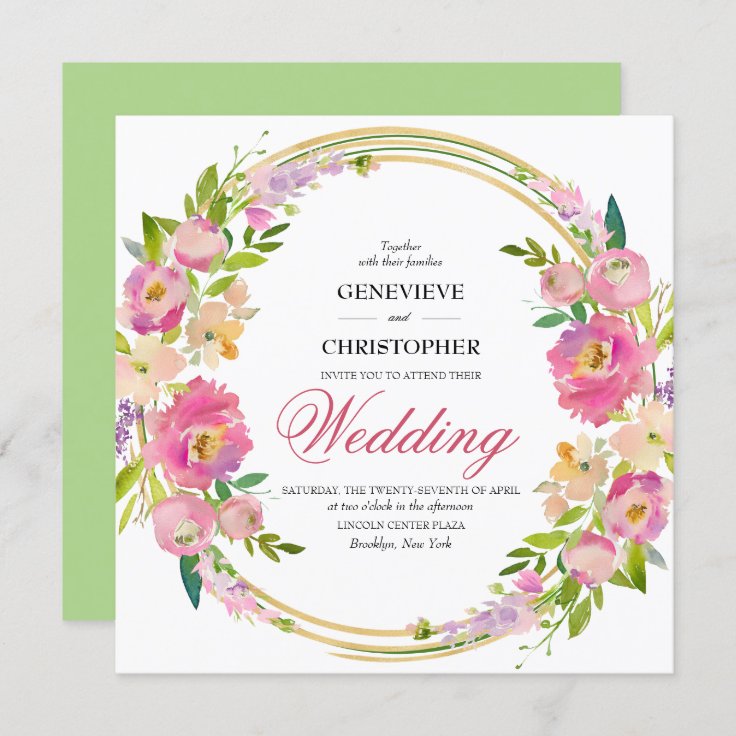 Elegant Spring Boho Floral Gold Square Wedding Invitation | Zazzle