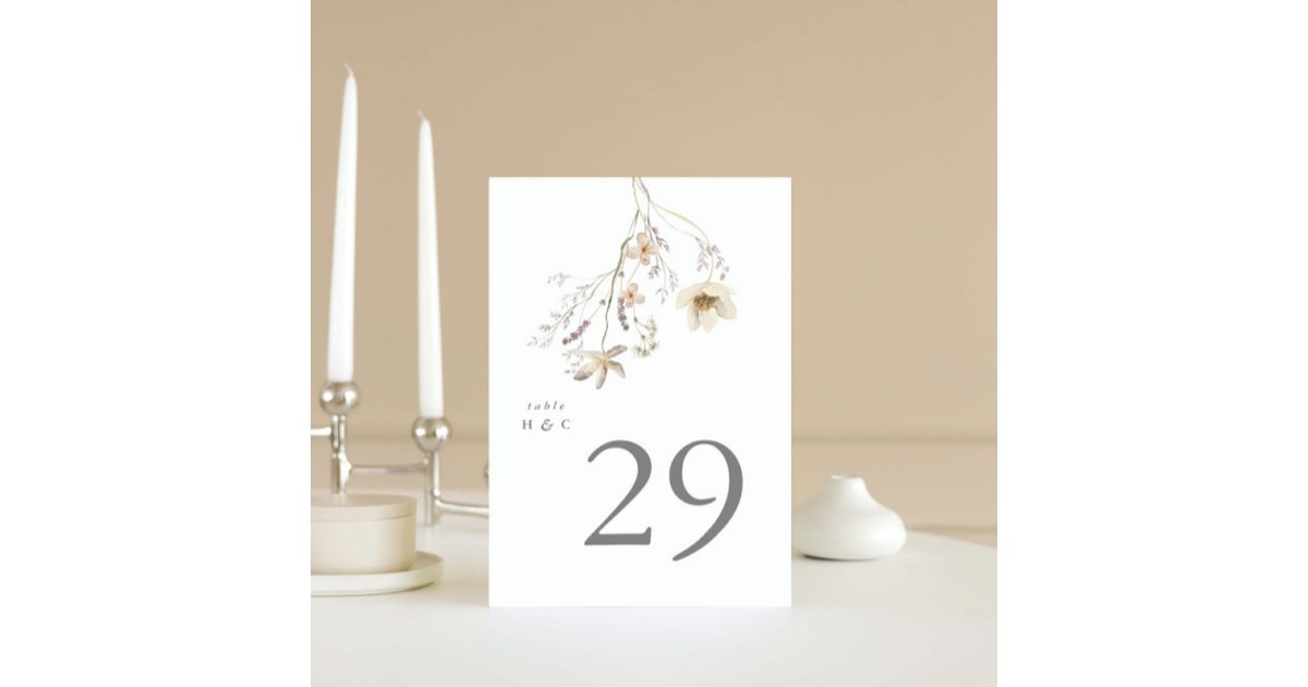 Elegant Spring Boho Wildflower Wedding Table Number | Zazzle
