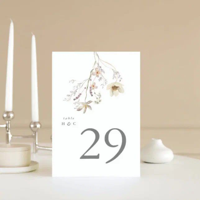 Elegant Spring Boho Wildflower Wedding Table Number | Zazzle