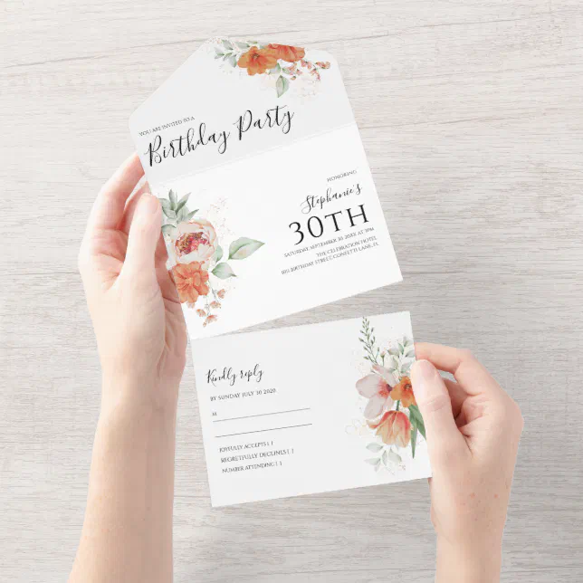 Elegant Spring Floral Birthday All In One Invitation | Zazzle