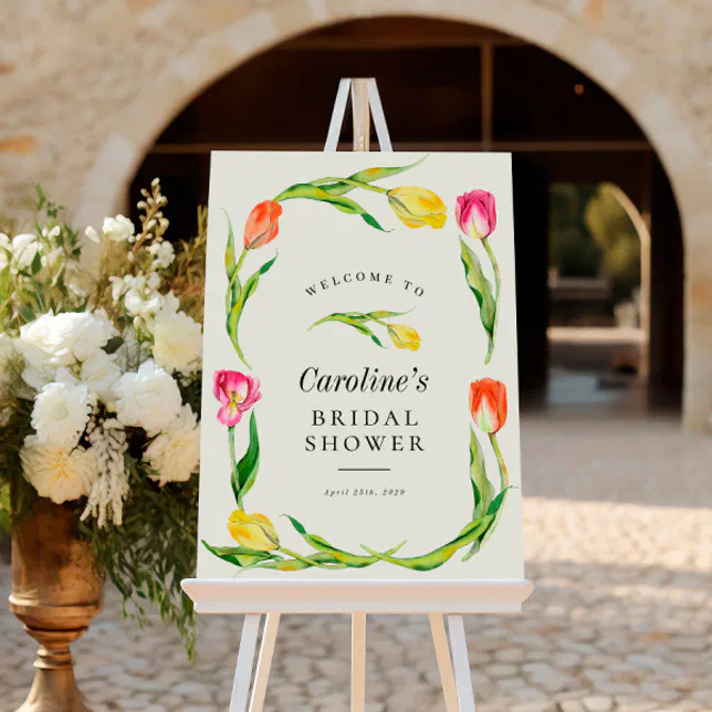 Elegant Spring Flower Tulip Bridal Shower Sign | Zazzle