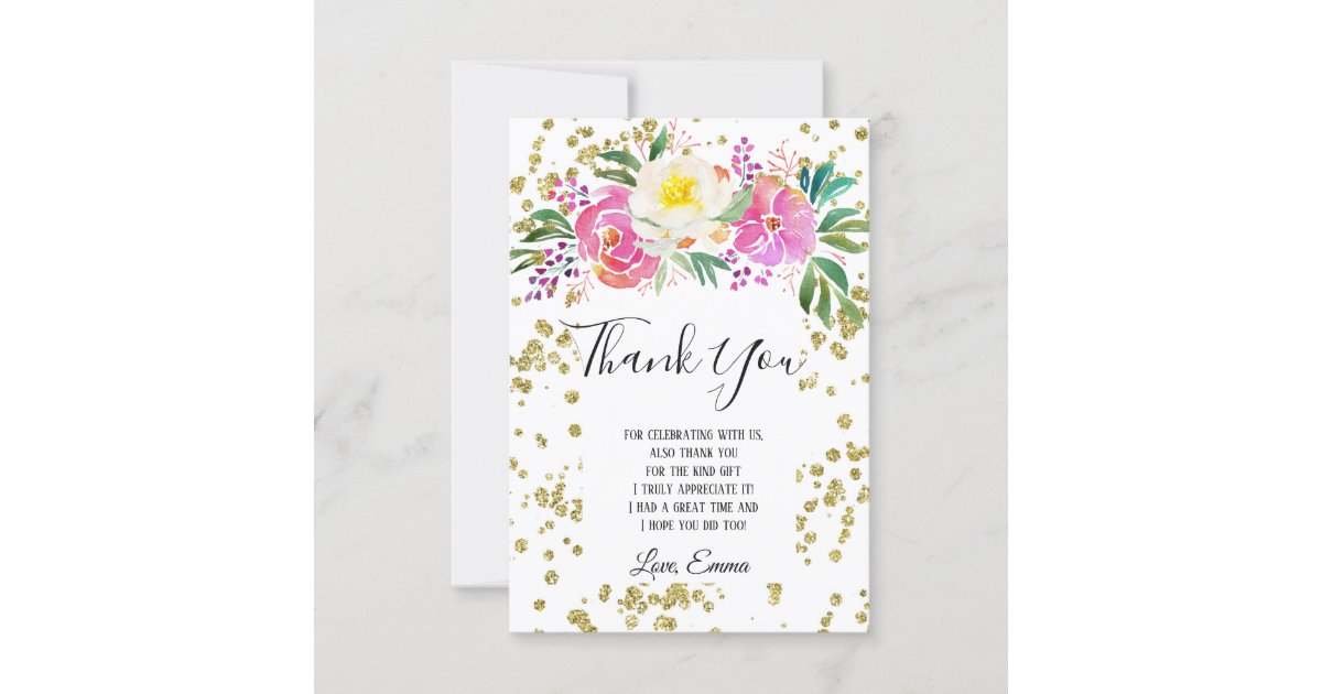 elegant, spring flowers pink floral thank you card | Zazzle