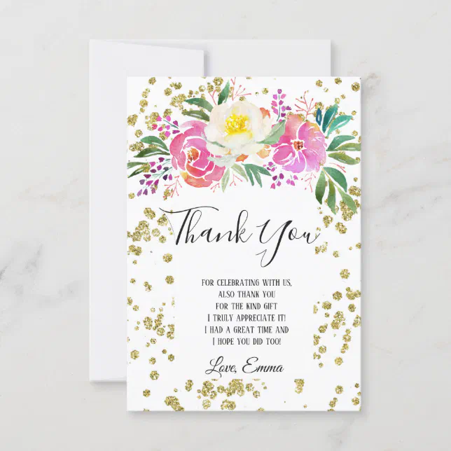 elegant, spring flowers pink floral thank you card | Zazzle