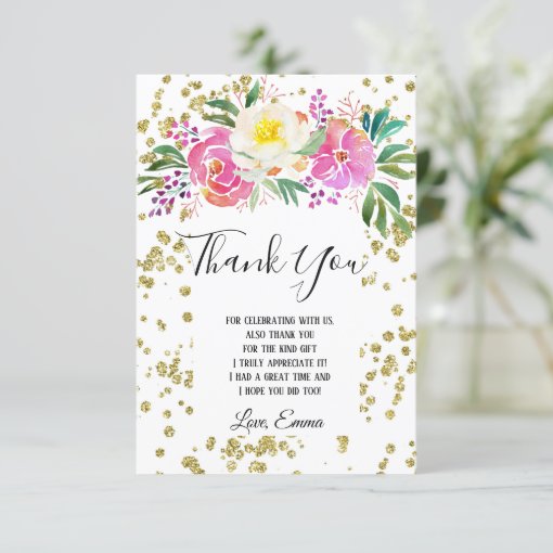 elegant, spring flowers pink floral thank you card | Zazzle