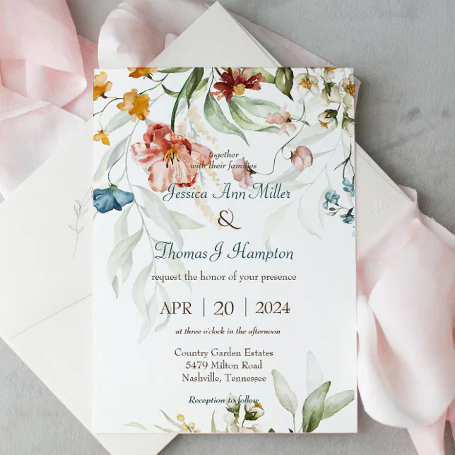 Elegant Spring Garden Floral Wedding Invitation | Zazzle