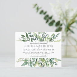 Elegant Spring Greenery Wedding Invitation Postcard | Zazzle
