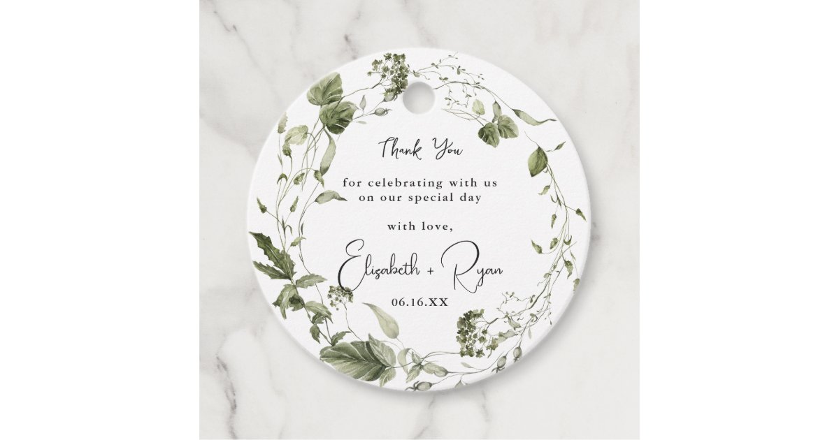 Elegant Spring Greenery | Wedding Thank You Favor Tags | Zazzle
