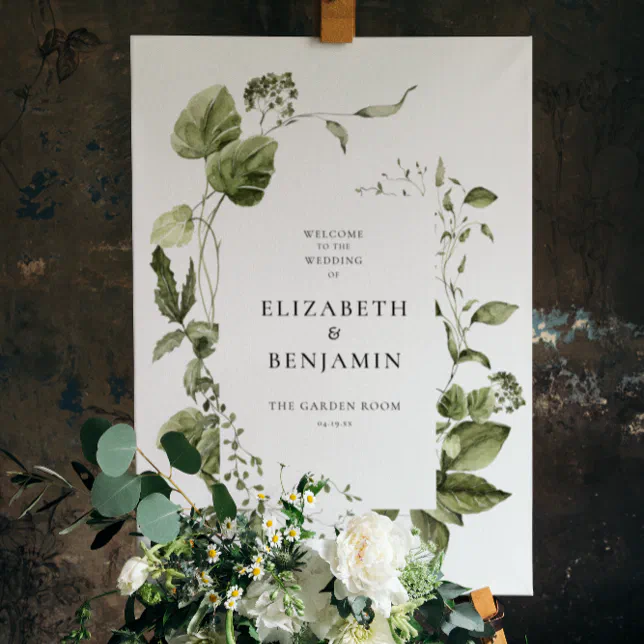 Elegant Spring Greenery | Wedding Welcome Foam Board | Zazzle