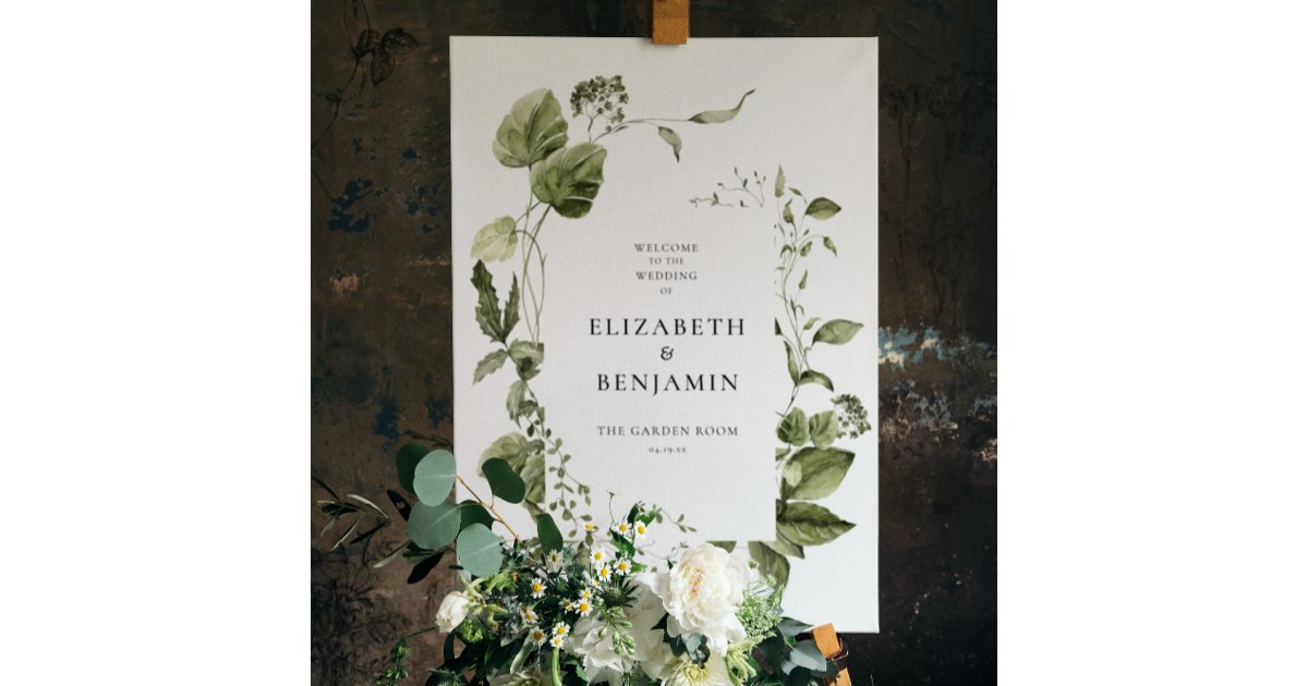 Elegant Spring Greenery | Wedding Welcome Foam Board | Zazzle