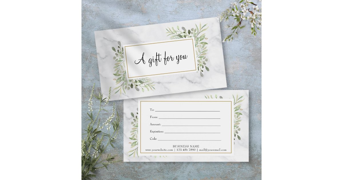 Elegant Spring Leaves Marble Gift Certificate | Zazzle