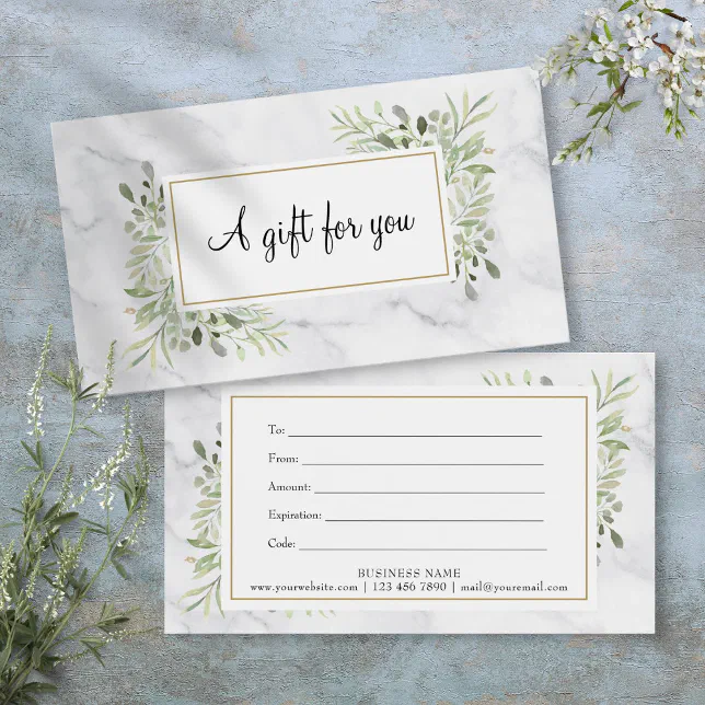 Elegant Spring Leaves Marble Gift Certificate | Zazzle