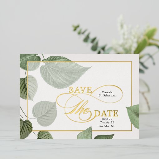 Elegant Spring Leaves Save the Date Foil Invitation | Zazzle