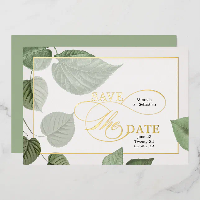 Elegant Spring Leaves Save the Date Foil Invitation | Zazzle