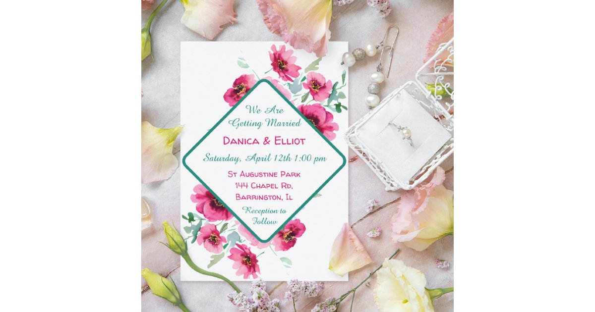 Elegant Spring Pink Watercolor Floral Wedding Invitation | Zazzle