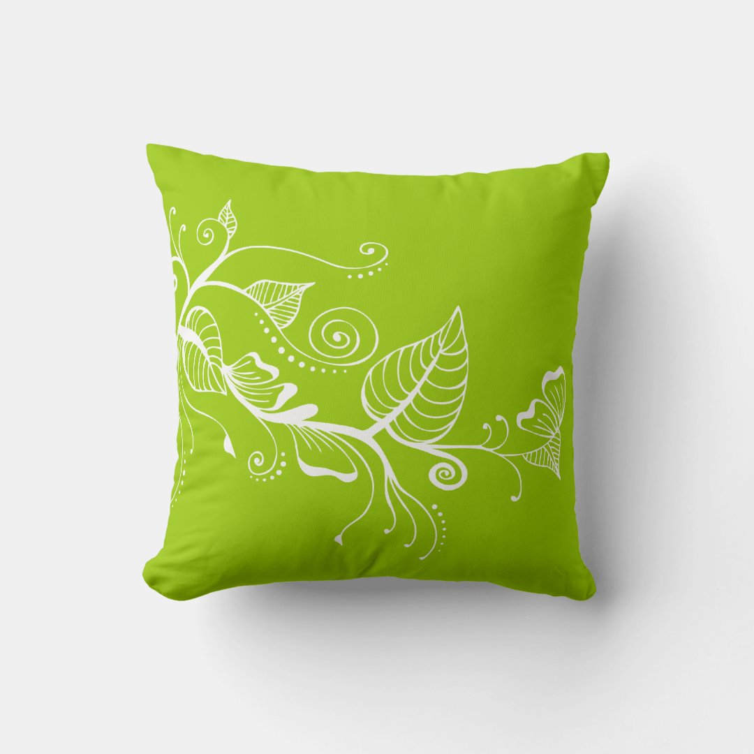 Elegant Spring Swirls Leaf Lime Green Pillow | Zazzle