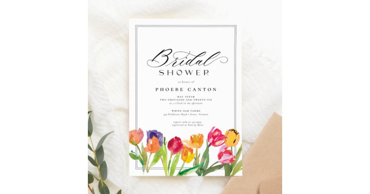 Elegant Spring Tulip Calligraphy Bridal Shower Invitation | Zazzle