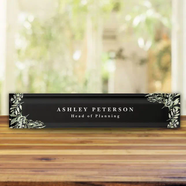 Elegant Spring Watercolor Leaves Desk Name Plate | Zazzle