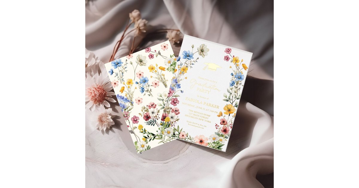 Elegant Spring Wildflower Meadow Garden Graduation Foil Invitation | Zazzle