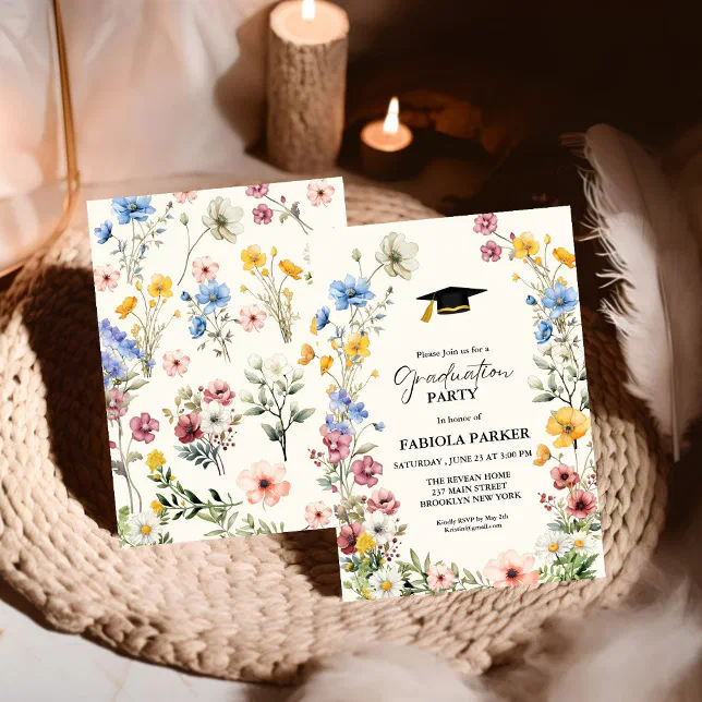 Elegant Spring Wildflower Meadow Garden Graduation Invitation | Zazzle
