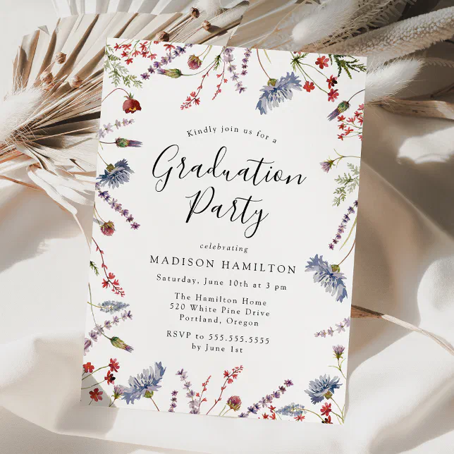 Elegant Spring Wildflowers Graduation Party Invitation | Zazzle