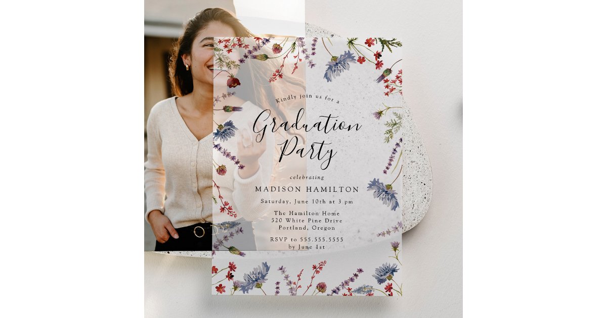 Elegant Spring Wildflowers Graduation Party Vellum Invitations | Zazzle