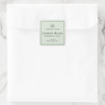 Elegant square light sage green product label | Zazzle