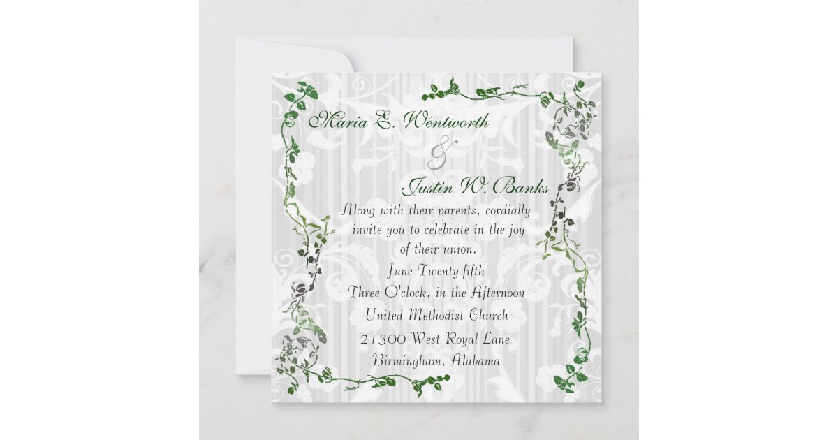 Elegant Square White Damask Wedding Invitation | Zazzle