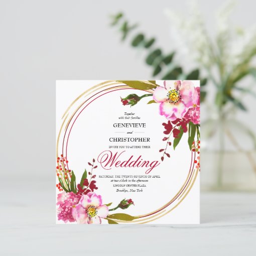 Elegant Squareboho Blush Pink Floral Gold Wedding Invitation Zazzle