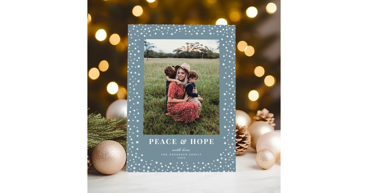 Elegant Star Frame Deep Dusty Blue One Photo Holiday Card | Zazzle
