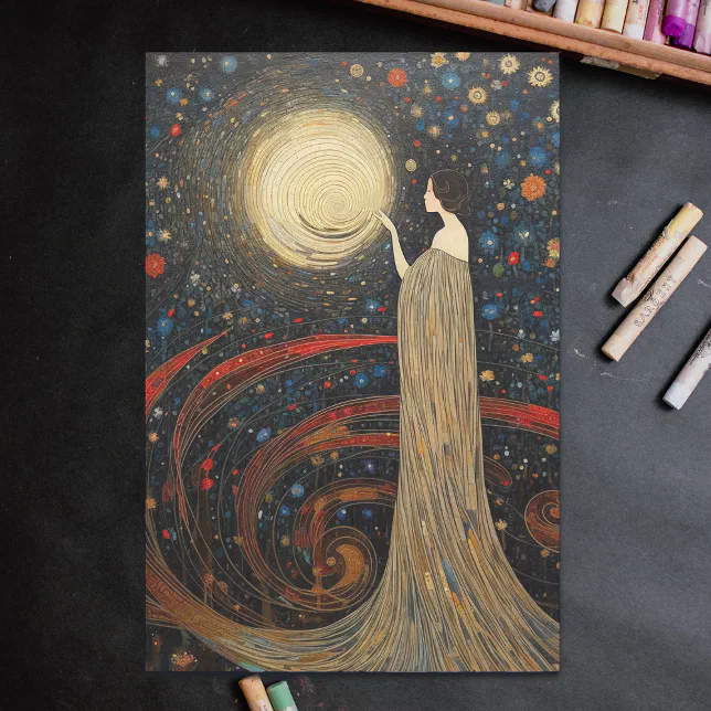 Elegant Starry Night Art Nouveau Decoupage Wrapping Paper Sheets | Zazzle