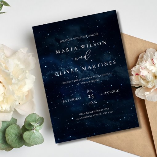 Elegant Starry night Wedding invitation Modern | Zazzle