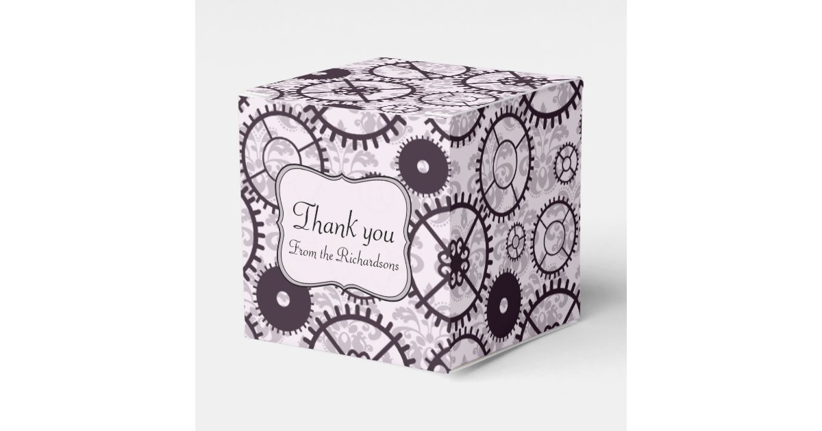 Elegant Steampunk watch gear and damask pattern Favor Boxes | Zazzle