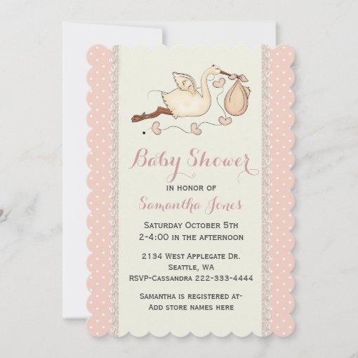 Elegant Stork Baby Shower Invitation | Zazzle