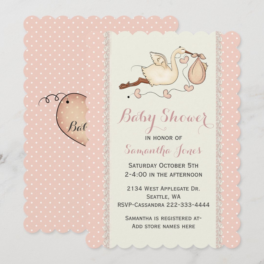 Elegant Stork Baby Shower Invitation | Zazzle