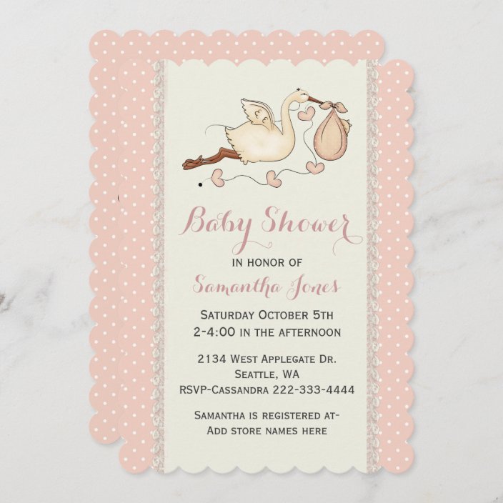 Elegant Stork Baby Shower Invitation | Zazzle