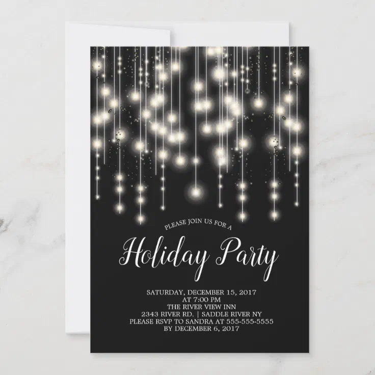 Elegant String Lights Holiday Party Invitation | Zazzle